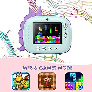 HiMont Kids Camera Instant Print, Digital Camera for Kids with Zero Ink Print Paper & 32G TF Card, Selfie Video Camera with Color Pens & Photo Clips for DIY, Gift for Girls Boys 3-12 Years Old (Green)