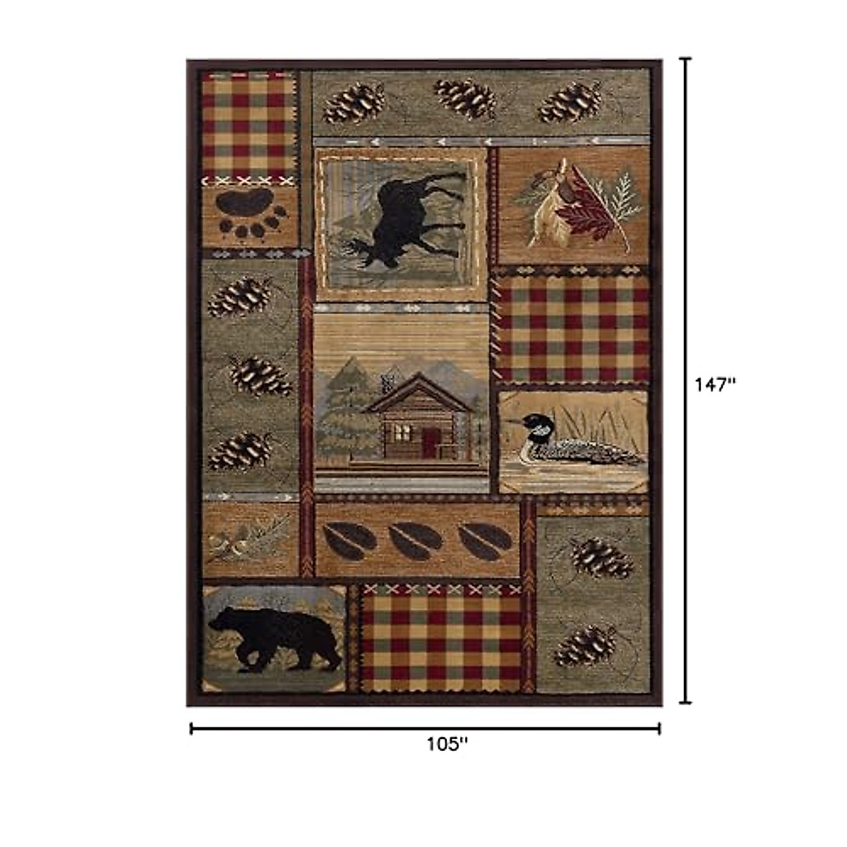 Homespun Cabin Multi-Color Large Area Rugs 9x12 for Living Room & Bedroom - Cabin, Lodge and Farmhouse Style Rustic Indoor Carpet