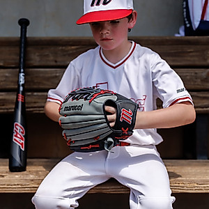 Marucci boys Right Hand Thrower Baseball Glove, GRAY/RED, 12 US