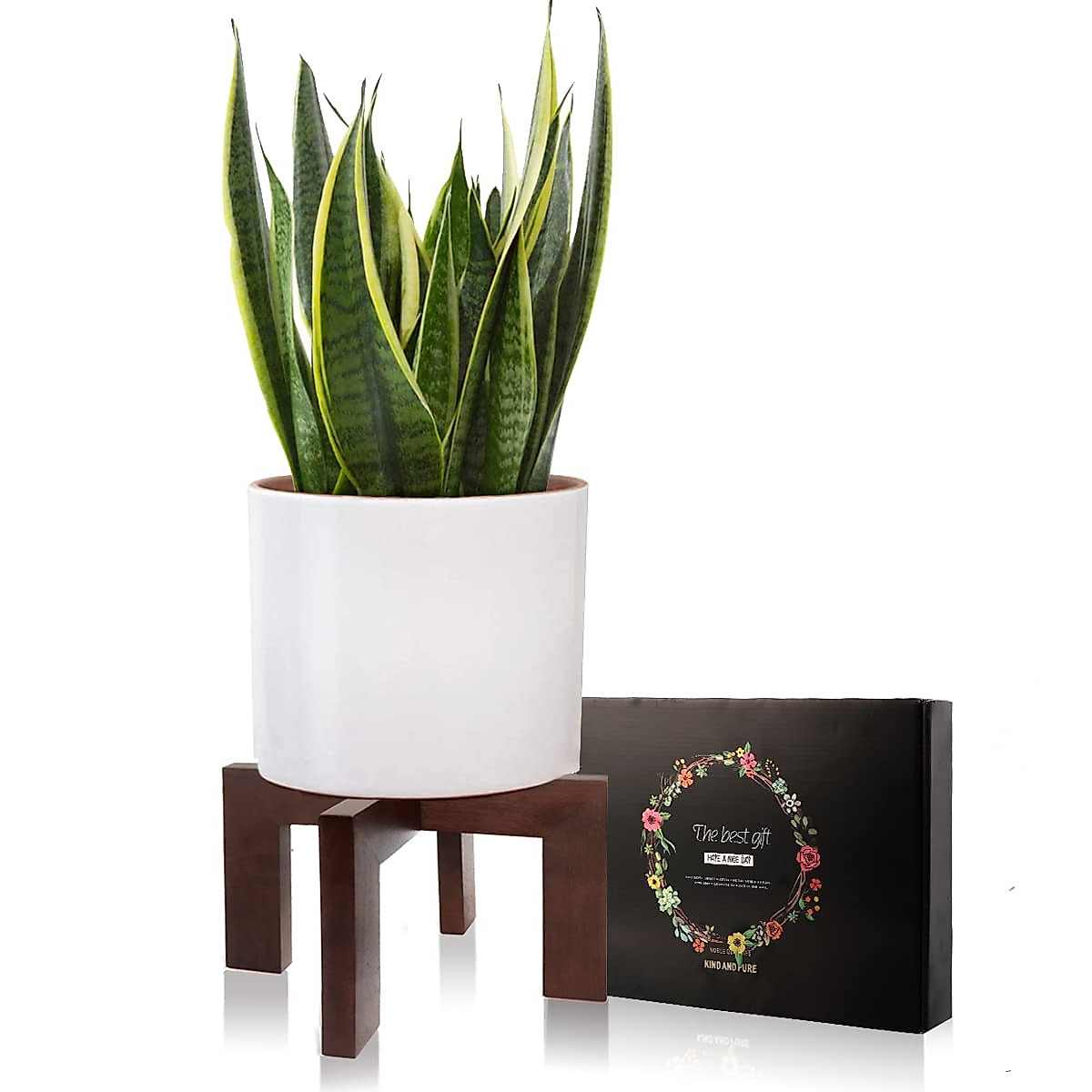 Wood Plant Stand, Mid Century Modern Planter Stand Rattan Flower Pot Stand, Low Short Plant Stands Indoor - Boho Rustic Wooden Stool for Plant Pot Holder, Fit 5-15 Inch Pot