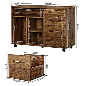 GreenForest File Cabinet for Home Office with Drawer 40 inch Mobile Filing Cabinets Printer Stand with Open Storage Shelves, Walnut