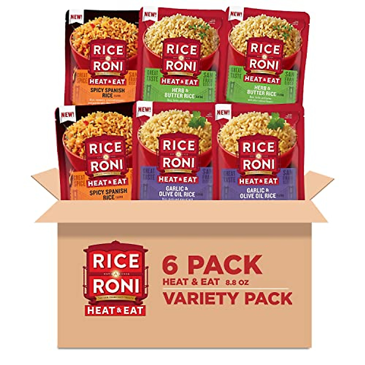 Rice-A-Roni Heat & Eat Rice, Microwave Rice, Quick Cook Rice, 3 Flavor Variety Pack, (6 Pack)