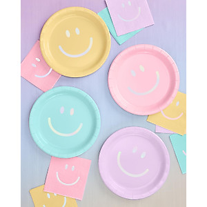 xo, Fetti Smiley Paper Plates - 24 pk, 9" | Happy Pastel Birthday Party Decorations, Cute Bachelorette Party, Cool Cake Plates