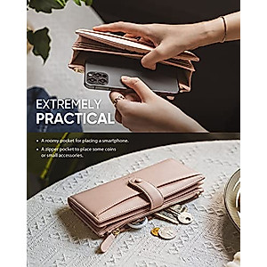 Vulkitty Wallet for Women Large Capacity Leather Purse RFID Blocking Credit Card Organizer with Zipper Pocket(Rose)