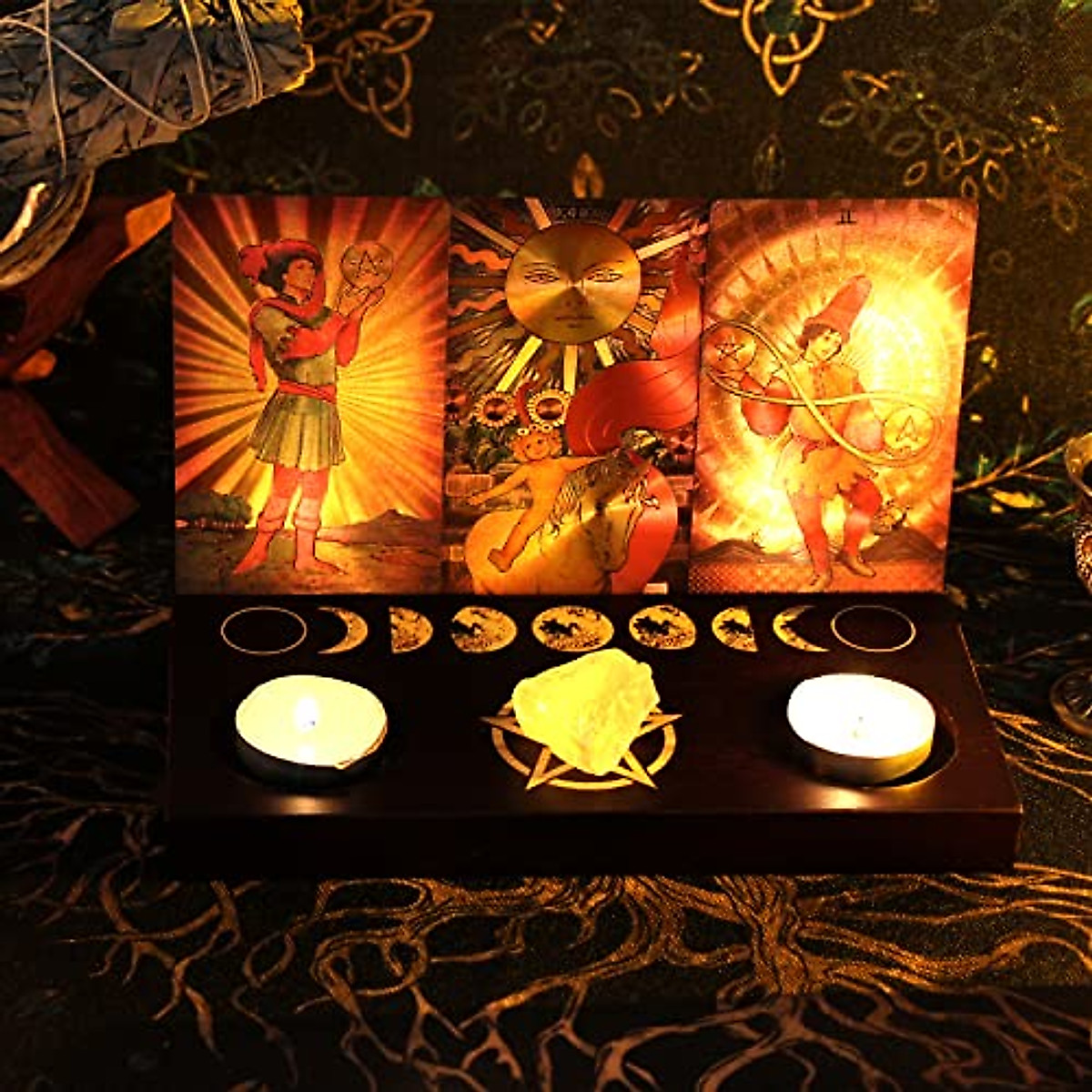 Tarot Card Holder Stand for the 3-Card Reading Tarot Card Stand Display Daily Oracle Card Stand Altar & Witchcraft Supplies Moon Phase Altar Decor Witchy Gifts for Tarot Lovers Tarot Beginners.