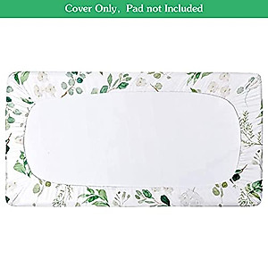 Baby Green Leaf Diaper Changing Pad Cover Cradle Mattress Sheets, Infant Stretchy Fabric Changing Table Cover Changing Mat Cover Baby Nursery Diaper Changing Pad Sheets 32''X 16'' (Green Leaves)