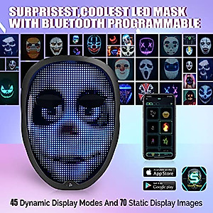 MEGOO Led Mask with Bluetooth Programmable,Ultra-light-thin Led Digital Light Up Face Mask for Halloween Rave Masquerade