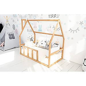 BUSYWOOD House Bed for Kids - Toddler Bed - Platform Bed Frame - Montessori Floor Bed - Full Size Bed - Queen Bedframe, Natural Wood (FLOOR BED FOR SLEEPING ONLY)