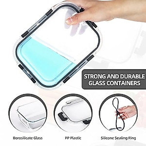 SHYRC Glass Food Storage Containers, 10 Pack Glass Meal Prep Container, Leak Proof, Glass Storage Containers with Lids, Ideal for Food Storage, Lunch, On-the-Go, Leftover - Grey