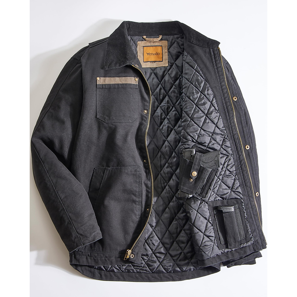 Venado Concealed Carry Jacket for Men - Heavy Duty Canvas - Conceal Carry Pockets (Black, X-Large Tall)