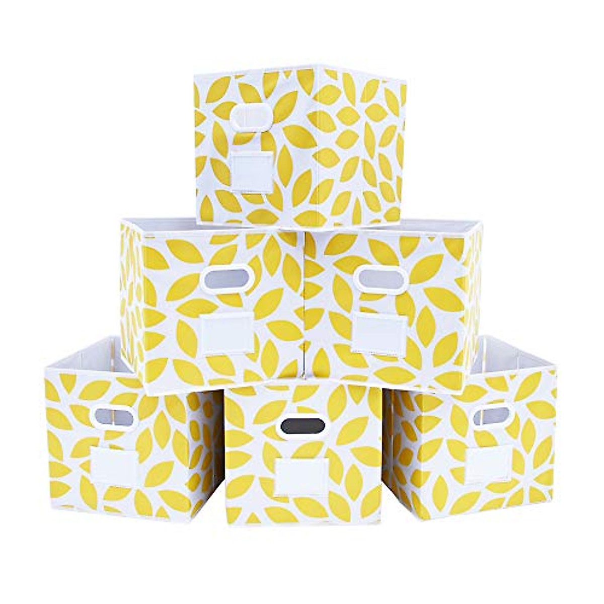 MAX Houser Fabric Storage Bins Cubes Baskets Containers with Dual Plastic Handles for Home Closet Bedroom Drawers Organizers, Flodable, Set of 6 (Yellow)