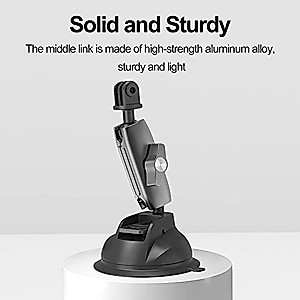 REYGEAK Suction Cup Car Mount with Phone Holder with 1/4 Thread, Windshield Dashboard Vehicle Attach for GoPro Max Mini Hero 11 10 9 8 7 6 Insta360 DJI Action AKASO Accessories(Aluminum Alloy)