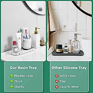 Vitviti Toothbrush Holder for Bathroom, Bathroom Storage Vanity Tray, Resin Soap Tray Counter Organizer, Sponge Holder for Soap Dispenser/Kitchen Sink, White Marble Look