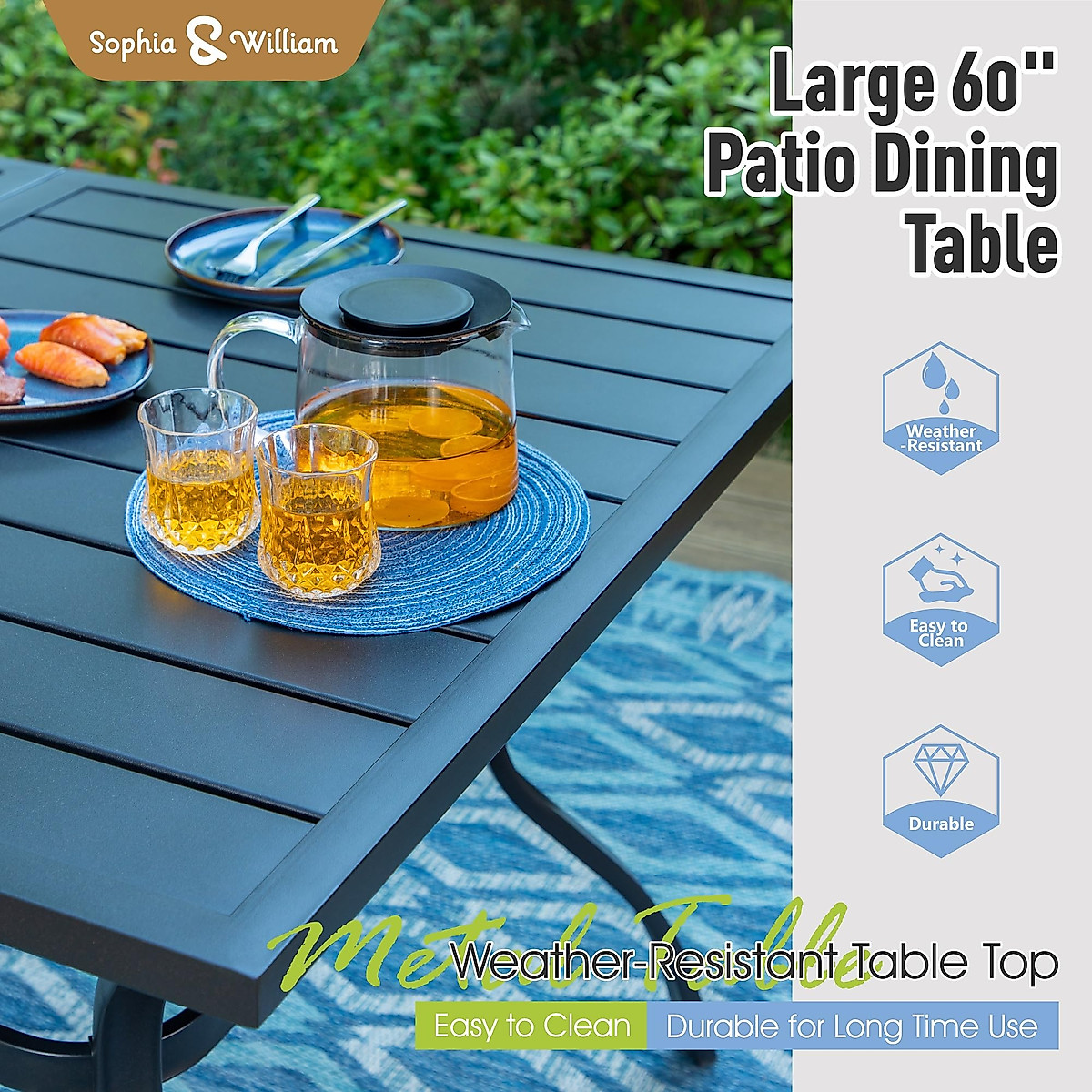 Sophia & William Patio Dining Set 7 Pieces Outdoor Metal Furniture Set, 6 x Patio Dining Swivel Chairs Padded with 1 Umbrella Table 6 Person for Lawn Garden