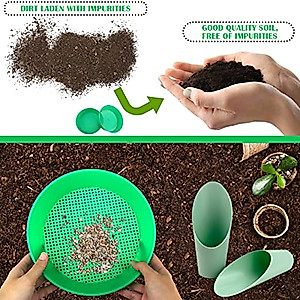 LNQ LUNIQ 4Pcs Round Garden Soil Sieve Tray Sand Sifter with Cylinder Shovels for Small Gravel, Soil, Sand Sieving Work