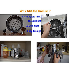 Baking Sifter Flour Sifter Stainless Steel Hand Crank with 4-Wire Agitator for Baking