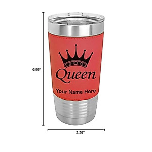 LaserGram 20oz Vacuum Insulated Tumbler Mug, Queen Crown, Personalized Engraving Included (Faux Leather, Red)