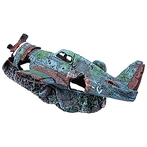 Airplane Wreck Aquarium Ornament, Aquarium Decoration Artificial Damaged Plane Fish Tank Landscape Decoration Decor