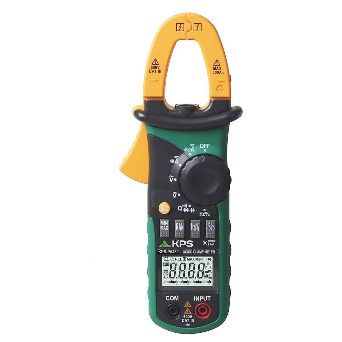KPS-PA430 Digital Mini Clamp Meter AC/DC Current 400A, AC/CD Voltage 600V, Resistance, Capacity, Duty Cycle 4000 Counts