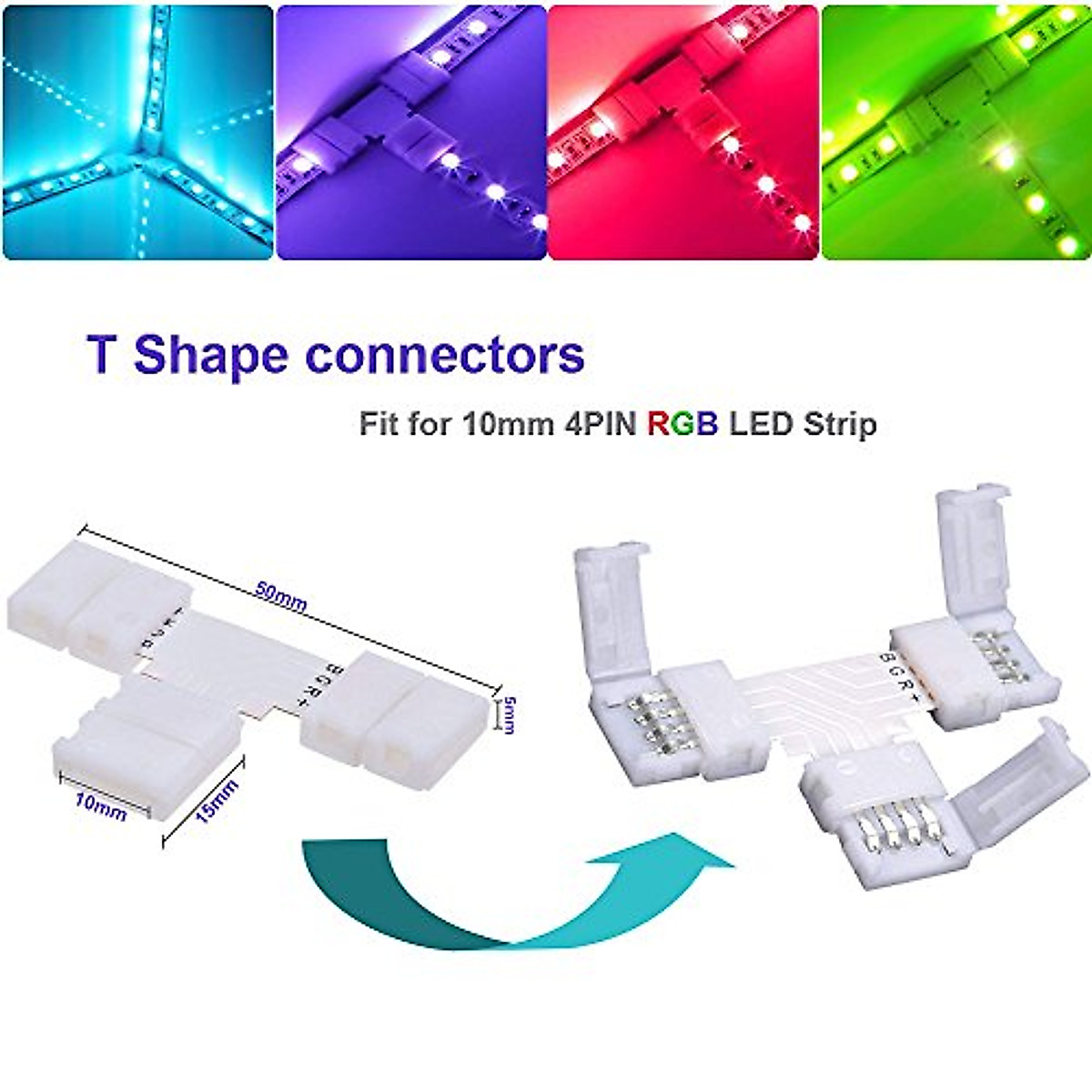 FSJEE 4-Pin LED Strip Connector Kit for RGB 5050 Light Strips