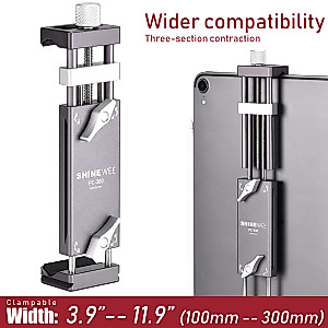 SHINEWEE Aluminum Tablet Tripod Mount Adapter, Clamp Tablet Holder Fits iPad, Air, Pro, Mini, 1 2 3 4 5, Use on Tripod, Monopod, Selfie Stick, Tabletop Stand Etc