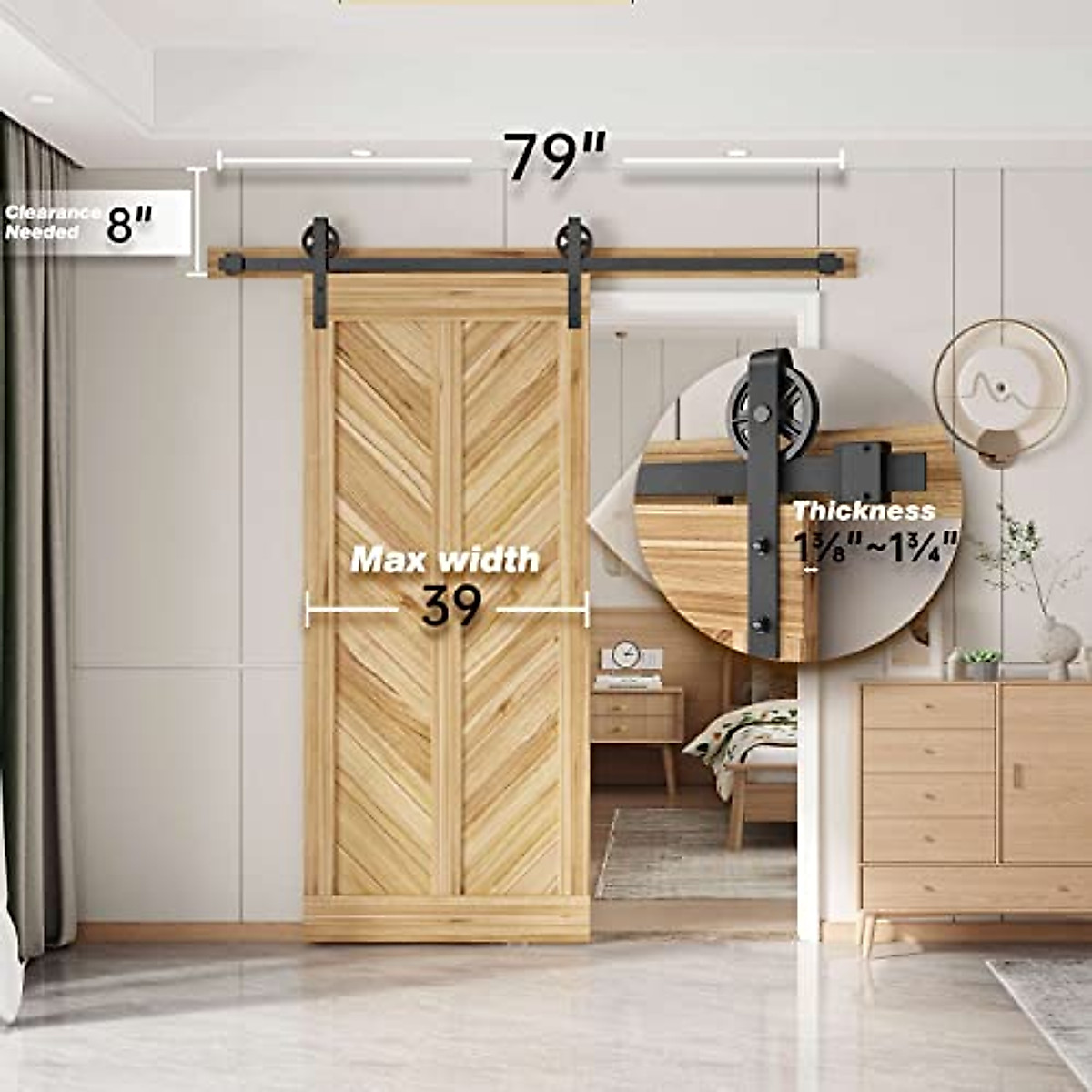 EaseLife 6.6 FT Sliding Barn Door Hardware Track Kit,Big Spoke Wheel,Heavy Duty,Slide Smoothly Quietly,Easy Install (6.6FT Track Kit for 36"~40" Wide Single Door)
