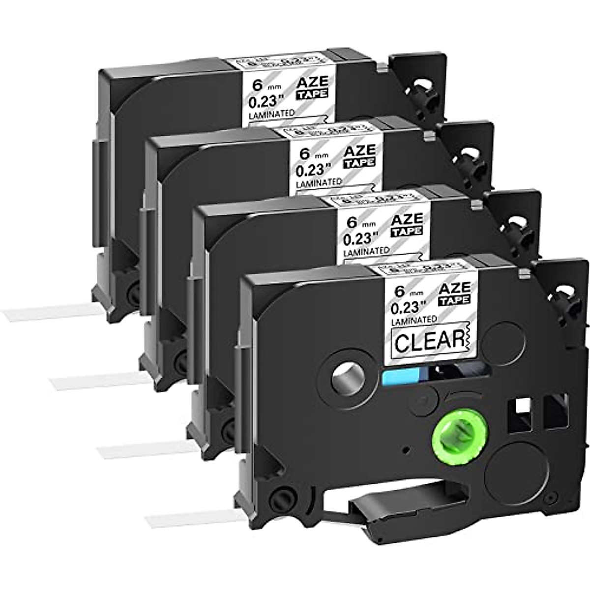 GREENCYCLE Compatible for Brother TZe-111 TZ111 TZ TZe 6mm 0.23 Inch Black on Clear Laminated Label Tape for Ptouch PT D210 H110 H100 D400 D600 1230PC 1280 1290 Label Maker, 1/4 in x 26.2 ft, 4 Pack