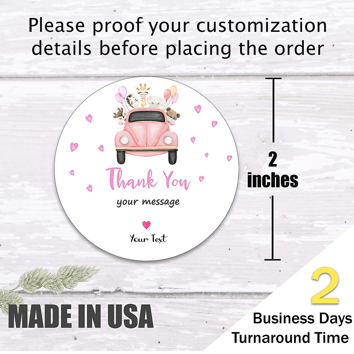 Baby Shower Favors Custom Stickers - Set of 36 Personalized Baby Shower Thank You Gifts Self Adhesive Flat Sheet 2 Inch Round Labels for Drive by Blue Baby Boy Shower Favors Theme (Pink)