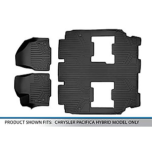 SMARTLINER Custom Fit Floor Mats 3 Row Liner Set Black for 2017-2021 Chrysler Pacifica Hybrid Model Only.