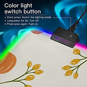 Large RGB Gaming Mouse Pad Pumpkin Acorn Cranberry Damask Glowing Extended Mousepad, Soft Anti-Slip Rubber Base Luminous Mouse Mat for Pc Laptop, Gaming, Office, Home