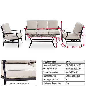 PatioFestival Patio Conversation Set 4Pcs Cushioned Outdoor Furniture Sets with All Weather Galvanized Steel Frame (Beige)