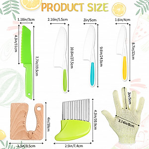 Zhehao 7 Pieces Kitchen Wooden Knife for Kids Include Wood Kids Knife Plastic Potato Slicers Cooking Knives Serrated Edges Toddler Knife Kids Plastic Knife Resistant Gloves for Children (Crocodile)