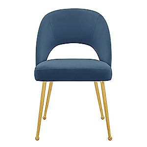 Iconic Home Welburn Dining Side Chair Velvet Upholstered Open Back Design Gold Plated Solid Metal Legs (Set of 2) Modern Contemporary, Blue