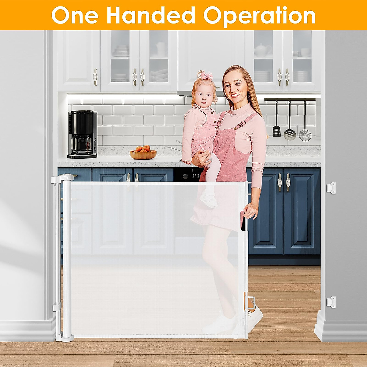 Retractable Baby Gates for Stairs 60” Wide Mesh Baby Gates for Doorways Retractable Dog Gate for Kid Child Gates for stairs Outdoor Baby Gate Toddler Gate for Stair Safety Doorway Baby Gate Deck Gates