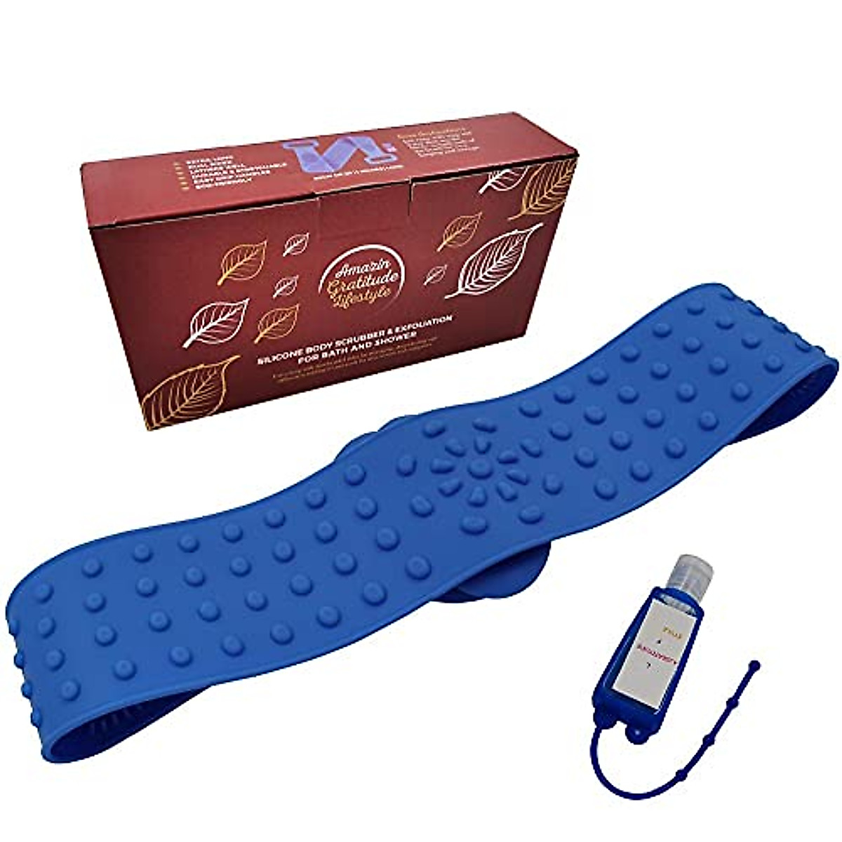 Silicone Bath Body Brush - Extra Long Shower Exfoliating Body Scrubber for Adults & Kids - Foot Scrub & Skin Invigoration -31.5in Long - Includes Free Travel Accessory (Blue)