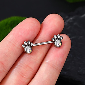 COCHARM 2pcs G23 Solid Titanium Nipple Rings for Women 14g Dog Paw Print Nipple Barbells 14mm Hypoallergenic Nipple Piercing Cute Nipple Jewelry