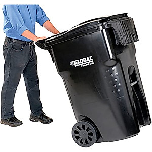 Global Industrial Mobile Heavy Duty Trash Container, 95 Gallon, Black