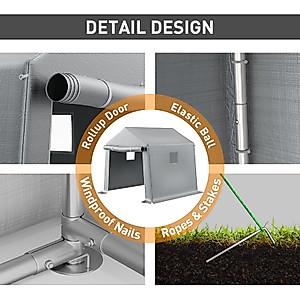 MESTYL 10x10 FT Heavy Duty Carport Outdoor Storage Shed with Roll-up Zipper Door and Ventilated Windows,Waterproof and UV Resistant Portable Garage,Motorcycle ATV Bike Tent Shelter Garden Tools,Gray