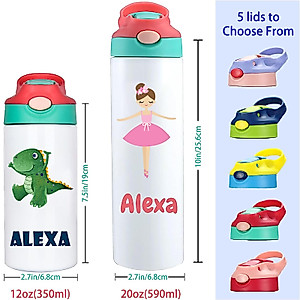 Yibanda Personalized Ballerina Gift Custom Dance Water Bottle with Name Straw Lid Customized Ballet Tumbler Dancer Cup Gifts for Ballerina Girls Kids Women 12oz