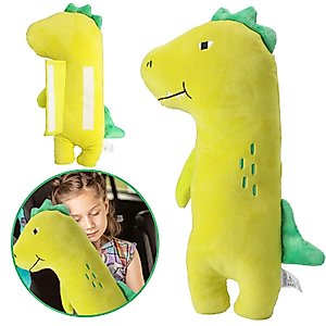 Barelove Seat Belt Cover Pillow for Kids, Car Seatbelt Cushion Shoulder Neck Support Protector Pad, Soft Stuffed Plush Travel Vehicle Safety Belts Strap Pillow for Boys and Girls Headrest (Dinosaur)