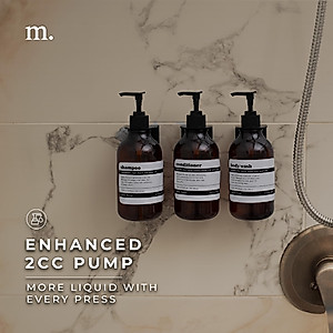 MaisoNovo Shampoo and Conditioner Dispenser - Shower Soap Dispenser Wall Mounted - 16.9 fl oz Set of 3 Amber Plastic Bottles Black Pump - 3 Chamber No Drill