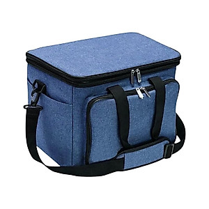 FINECE Knitting Bag, Crochet Organizer Bag with Cover and Inner Dividers, High Capacity Yarn Tote Organizer for Knitting Accessories, Needles, Yarn Skeins, Hooks, Unfinished Project (Blue)