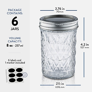 Paksh Novelty Mason Jars - Food Storage Container - 6-Pack - Airtight Container for Pickling, Canning, Candles, Home Decor, Overnight Oats, Fruit Preserves, Jam or Jelly