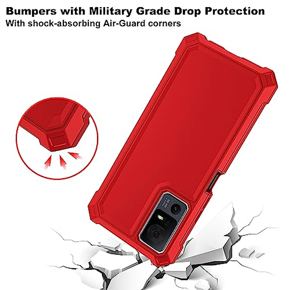 Ailiber for TCL 40 T Phone Case, TCL 40XL Case with Screen Protector 6.75", Dual Layer Structure Protection, Shock-Absorbing Corner TPU Bumper, Slim Silicone Rugged Cover for TCL 40 XL/TCL 40T-Red