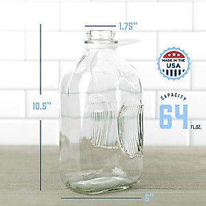 kitchentoolz 64 Oz Glass Milk Bottle with Lids, Half Gallon Milk Dispenser Container for Refrigerator, Glass Carafe Pitcher with Lid and Pour Spout