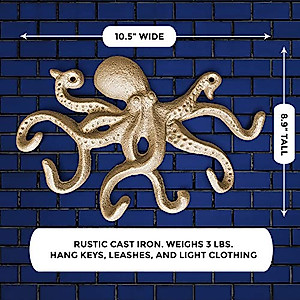 Wallcharmers Gold Octopus Key, Leash, & Towel Holder | Nautical Home & Wall Decor