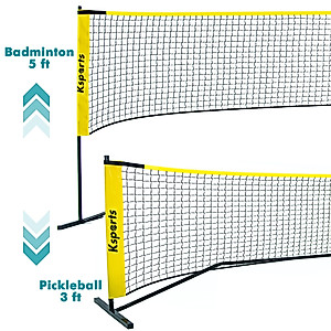 Ksports Regulation 22 feet Pickleball Net Bundle, can be Used as Recreation Tennis or Badminton Net Blue, Comprises of One Net, 4 LED Shuttlecocks, Carry Bag and 2 Pickleballs (Yellow)