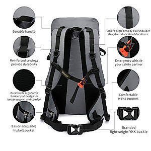 Shanyk Waterproof Hiking Backpack 36L | Lightweight Daypack with Rain Cover for Travel Outdoor Sports Camping Backpacking (Grey)