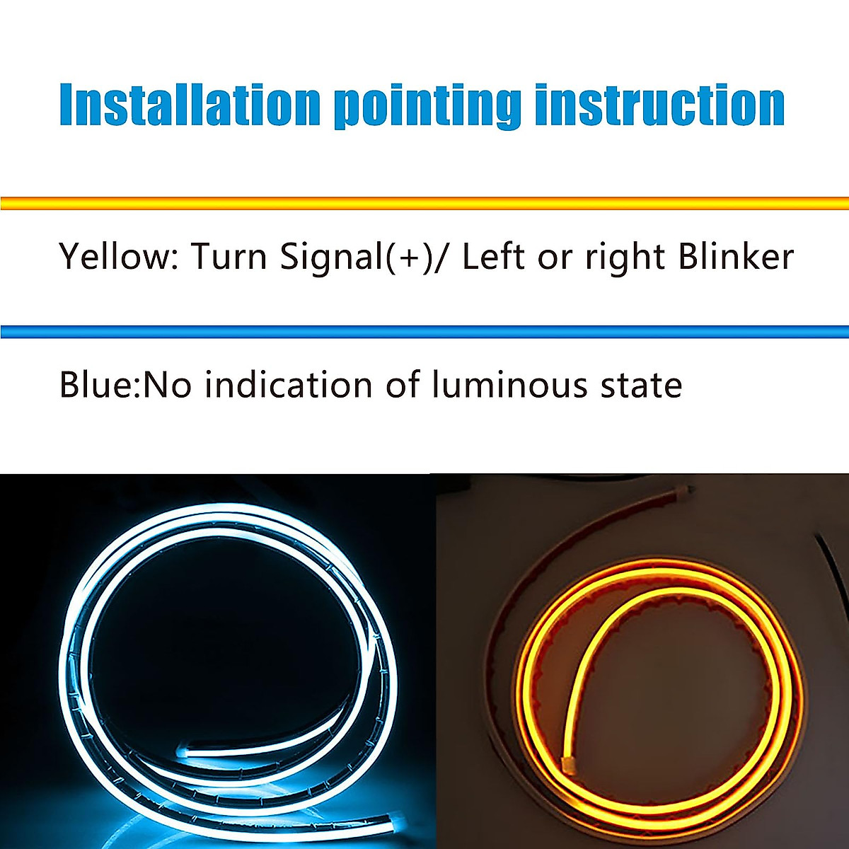 ZKFAR 1 PC Dynamic Scanning Starting Engine Flow Lamp, Dual Color Yellow Ice Blue LED Head Runs Through Light, Steering Function Daytime Running, 12V 4.9Ft, Suitable for Most Cars (Blue & Yellow)