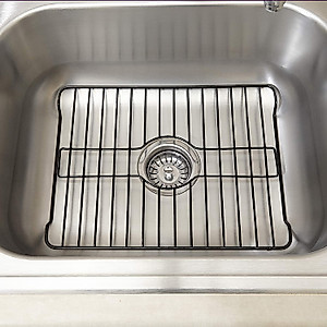 Dependable Industries Vinyl Coated Sink Protector Grid Black Insert Rack 10" x 12" x 1"H Size Small